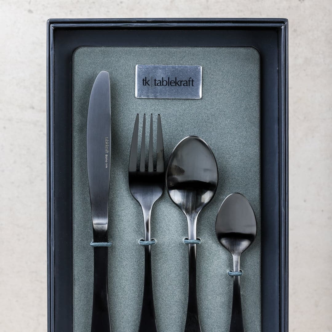 Tablekraft Soho Black Ink 16 Pc Cutlery Set | VIVE Cooking School